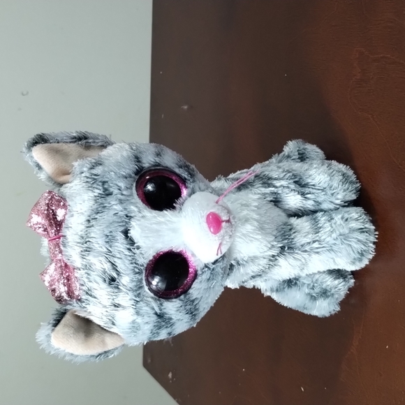 Ty | Toys | Ty Beanie Boo Kiki Gray White Cat Pink Glitter Eyes Bow 9 ...